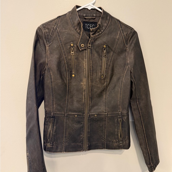 TCEC | Jackets & Coats | Tcec Womens Distressed Brown Faux Leather Moto ...